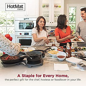 HotMat Classic Food Warmer Tray - Foldable with Silicone and Adjustable Temperature - Circular Compact Warming Plate for Home Dinners, Parties and Buffets - Black, 4-Dish