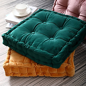 Wadser Tufted Velvet Floor Cushion, Round Thick Seating Cushion with Carrying Handle, Patio Meditation Pillow Tatami Chair Pads, 20"x20"x3.9", Emerald Green