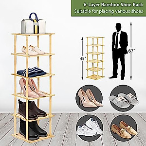 Vertical Shoes Rack Bamboo,6 Tier Free Standing Shoe Rack Tall,Narrow Shoe Rack Storage Organizer,Skinny Shoe Tower furniture for Entryway,Living Room,Saving Space,Corner,Small Space and Bedroom