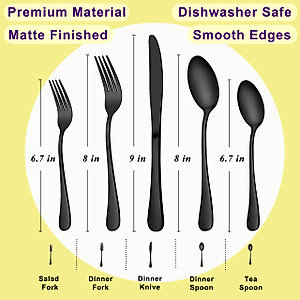 Herogo 30-Piece Matte Black Silverware Set with Drawer Organizer, Stainless Steel Flatware Cutlery Set for 6, Modern Tableware Eating Utensils Set with Tray, Dishwasher Safe, Satin Finish