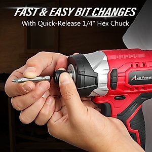 AVID POWER Impact Driver Kit, 180N.m. 20V Cordless 1/4-Inch Hex Impact Drill/Driver Set, Variable Speed, with 14Pcs Sockets, 10Pcs Driver Bits and Tool Bag