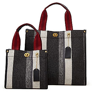 Tote Bag Hobo Bag for Women Canvas Shoulder Bag Chic Crossbody Bag Satchel Large Handbag Color Contrast Stripe