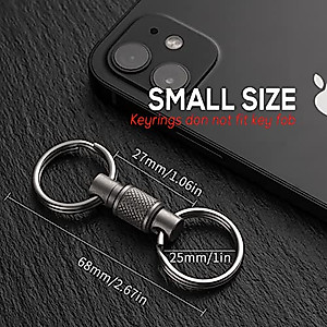 FEGVE Titanium Quick Release Swivel Keychain, Pull Apart Detachable Keychain Heavy Duty Car Key Holder with 4 Stainless Steel Key Rings