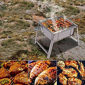 REDCAMP Pop up Camping Flatfold Fire Pit Portable & Wood Burning, 12.8" Folding Collapsible Stainless Steel Backpacking Grill Charcoal for Outdoor Cooking BBQ