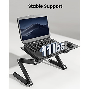 HUANUO Adjustable Laptop Stand, Laptop Desk for up to 15.6" Laptops, Portable Laptop Table Stand with 2 CPU Fans, Detachable Mouse Pad, Ergonomic Lap Desk for Laptop, TV Bed Tray, Standing Desk