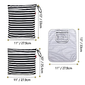 Damero Breast Pump Parts Bag, 2Pack Wet Bag for Breast Pump Parts Storage with Waterproof Mat, Black Strips