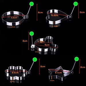 BRYHZKCM 5 PCS Egg Ring Pancake Mold Creative Stainless Steel Omelette Cooking Mold Non-Stick Kitchen Cooking Tools