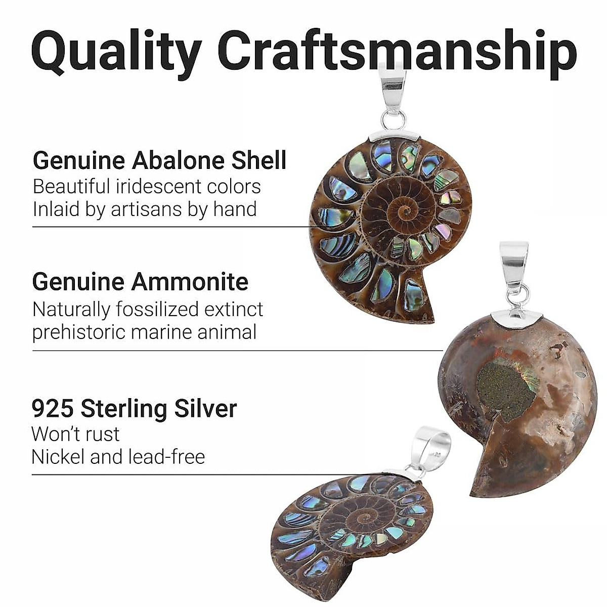 Shop LC Ammonite Pendant in 925 Sterling Silver - Genuine Handmade Abalone Shell in Ammonite Fossil Boho Jewelry Birthday Gifts for Women - Natural Bali Conch Pendants for Necklaces