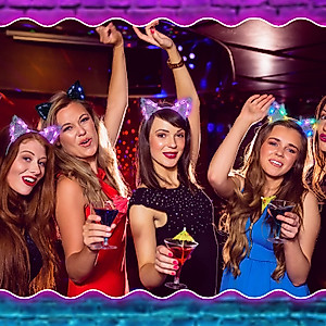 Juexica LED Lace Cat Ears Headband - 4 Pcs Light Up Hair Accessories for Women, Girls, Christmas, Fancy Dress, Cosplay Party Favors