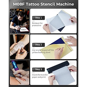 Itari M08F Tattoo Stencil Printer - Tattoo Transfer Machine Thermal Copier with 10pcs Transfer Paper, Bluetooth Stencil Printer for Tattooing, Henna Tattoo Machine Kits Compatible with Phone Ipad & PC