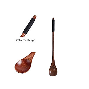 Handmade Wooden Long Handle Coffee Spoon Stirrer with Cable Tie, Retro Honey Jar Spoons Teaspoon Tea Stirring Spoon (2 Pack)