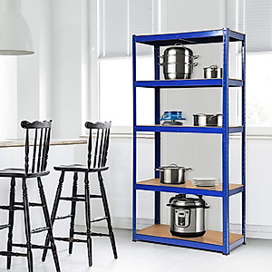 Giantex Storage Rack Shelving Unit Storage Shelf Steel Garage Utility Rack 5-Shelf Adjustable Shelves Heavy Duty Display Stand for Books, Kitchenware, Tools Bolt-Free Assembly 36"x 16"x 72”, Blue