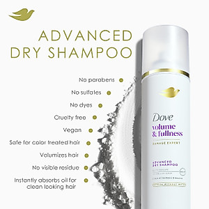 Dove Advanced Dry Shampoo Volume & Fullness Refresh & Revive Flat Hair Without Water for 2 Days of Freshness & Bounce 5 oz