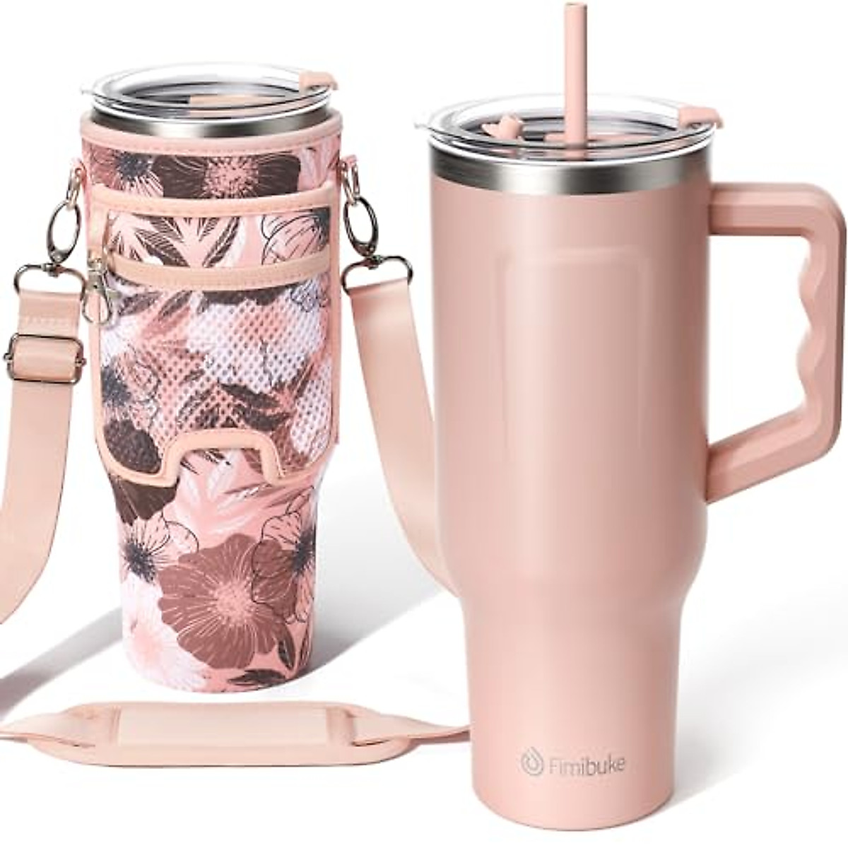 Fimibuke 40 oz Tumbler with Handle & Carrier Bag, Stainless Steel Insulated Cup with Lid & Straw & Purse Pouch Phone Pocket, Gym Water Bottle Cupholder Friendly Women Men Travel Mug with Sleeve Holder