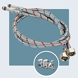 Aolemi 32-Inch Faucet Supply Hoses Braided Stainless Steel Long Faucet Supply Lines Connector 1/2-Inch Female Compression Thread x M10 Male Connector 2 Pcs (1 Pair)