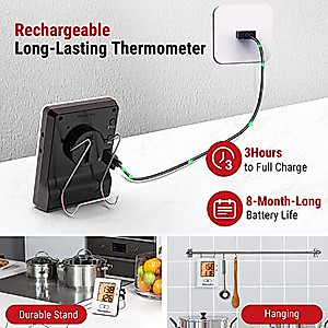 ThermoPro TP910 650FT Bluetooth Meat Thermometer for Smokers, Rechargeable Wireless Meat Thermometer for Grilling with 2 Probes, Grill BBQ Thermometer with Smart Timer, Alarm, Cook Time Estimator