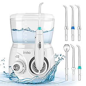 Initio Water Dental Flosser 2 Modes, 10 Adjustable Modes,Oral Irrigator with 600ML Detachable Water Tank, 6 Multifunctional Jet Tips,Water Dental Pick for Braces Care,Teeth Cleaner,White