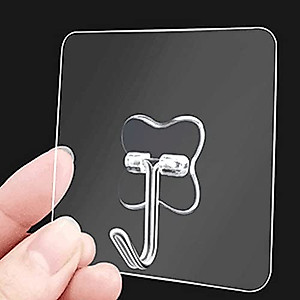 DKKO Wall Hooks Adhesive Hanger Transparent Reusable Seamless Hooks for Hanging Heavy Duty Sticky Wall Hooks for Bathroom Kitchen Office Window 10 Pack