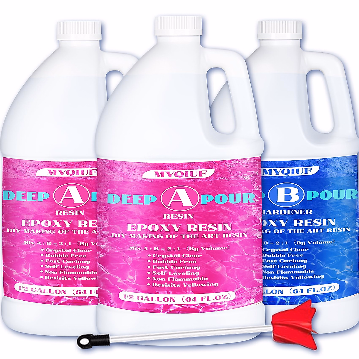 Deep Pour Epoxy Resin, 1.5 Gallon 2-4" Pour Depths Epoxy Resin Kit Crystal Clear High-Gloss No Bubble Self Leveling for DIY Molds Wood River Table Flower Preservation Top Mold Crafts Mix 2:1 Ratio