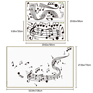 Music Notes Notation Band Wall Sticker Decal, Removable DIY Vinyl Art Mural Wallpaper Home Decor for Kids Bedroom Music & Dance Room Decorations(53×27inch / Black)