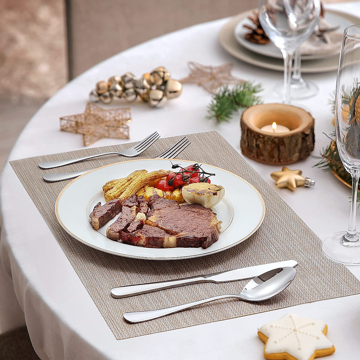 36-Piece Silverware Set with Steak Knives for 6, Food-Grade Stainless Steel Utensils Set Includes Spoons Forks Knives,Tableware Cutlery Set For Home Restaurant Hotel, Mirror Finish, Dishwasher Safe