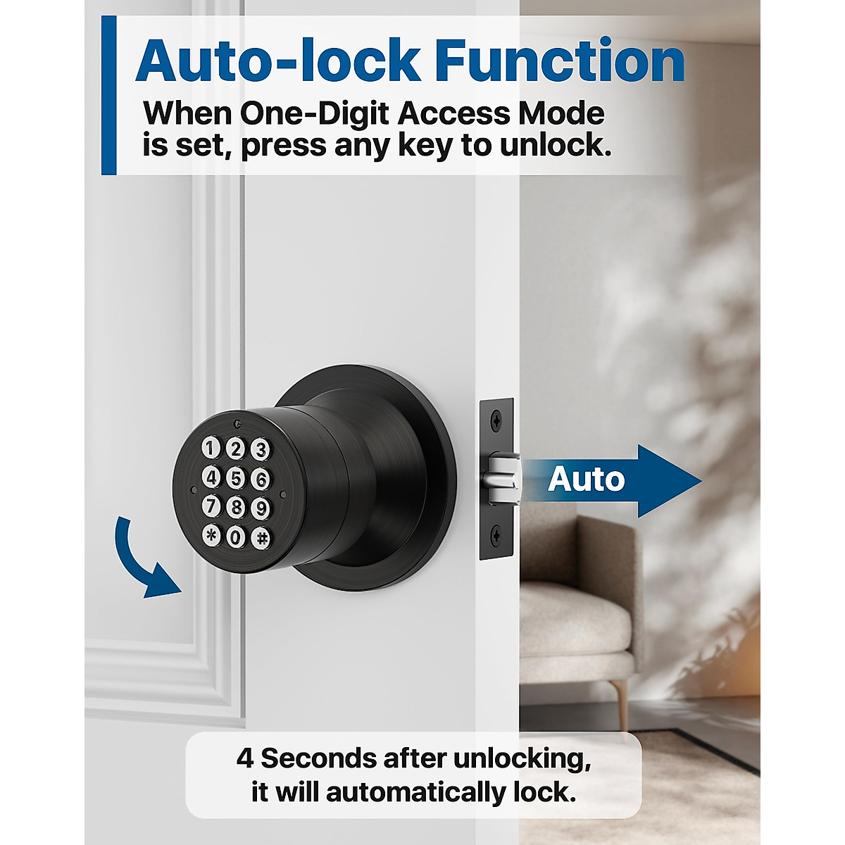 Keypad Door Lock with Handle, Keyless Entry Door Lock, Door Knob with Keypad, Door Lock for Bedroom, Door Knob with Lock for Front Door Garage Home Apartment, Oil Rubbed Bronze