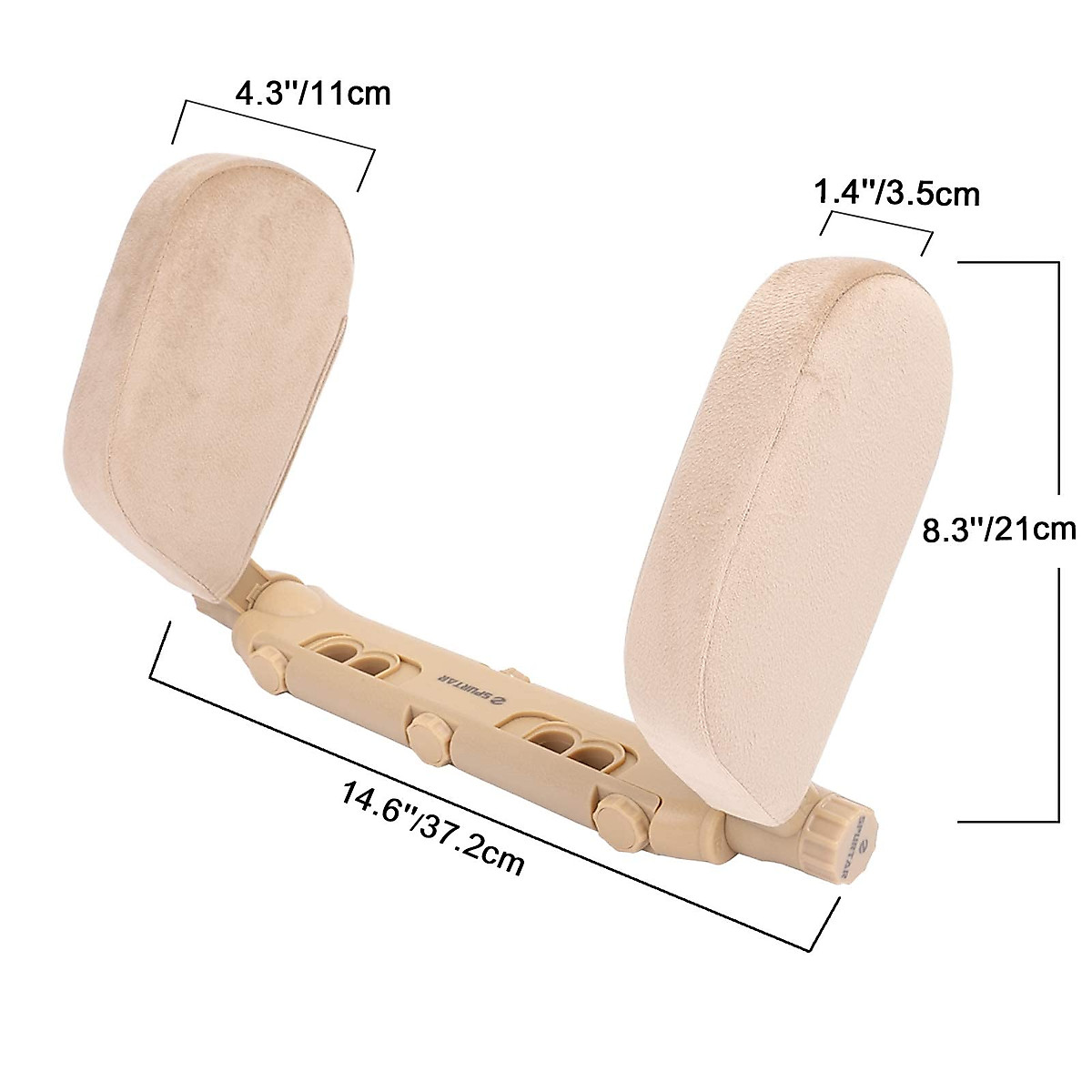 Spurtar Car Headrest Pillow, Road Pal Headrest Travel Pillow, Soft Velvet Adjustable Car Seat Headrest Pillow Head Neck Support, Memory Foam Headrest for Car, for Kids and Adults, Beige