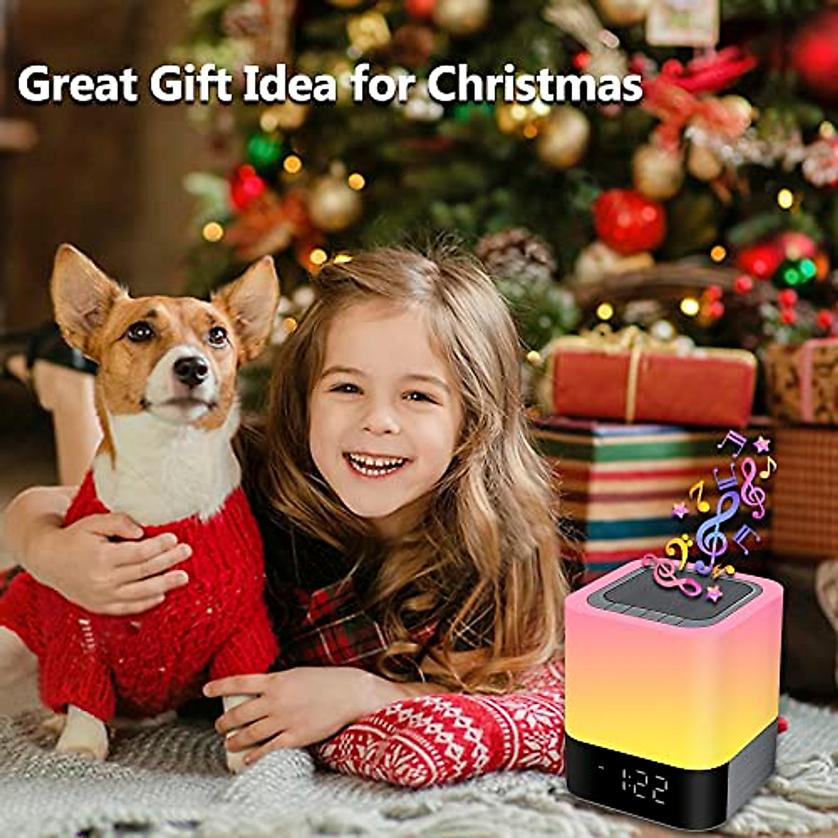 Alarm Clock Bluetooth Speaker Night Light Bluetooth Speaker,Touch Sensor Bedside Lamp,Dimmable Warm Light & Color Changing RGB LED Table Lamp MP3 Music Player for Kids,Bedroom,Camping (Newest Version)