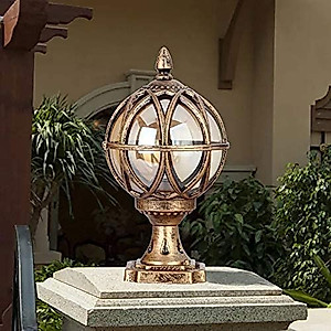 CZLZY European Style E27 Post Light Creative Spherical Aluminum Outdoor Pillar Lamp Glass Lampshade Waterproof IP44 Villa Garden Wall Column Light Lawn Decoration Landscape Light