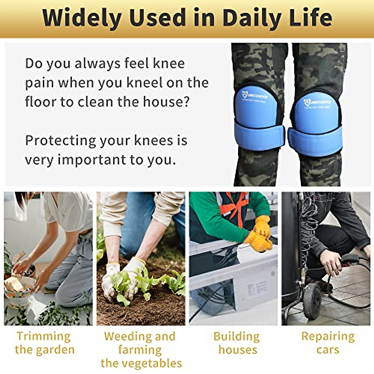 JMCUHYD Work Knee Pads For Men Construction - Soft Foam Leather Knee pad -Waterproof, Comfortable Extra Wide Strap -Anti Slip Knee Supporter Garden, Floor, Roof, Repair Work Kneepads for Adult