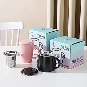 Candiicap Ceramics Tea Cup with Loose Leaf Infuser, Spoon and Lid, 13oz, Large Tea infuser Mug for Tea, Coffee, Milk-Microwave and Dishwasher Safe(13oz,Matte Green)