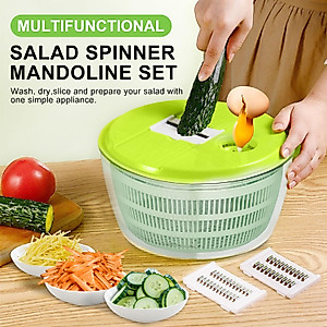 5 In 1 Salad Spinner, Large Salad Spinner with Vegetable Chopper, Drain, Bowl, And Colander, Multi-Use Lettuce Spinner, Fruit Washer, Wash, Spin and dry Salad Greens, Fruits & Vegetables (green)