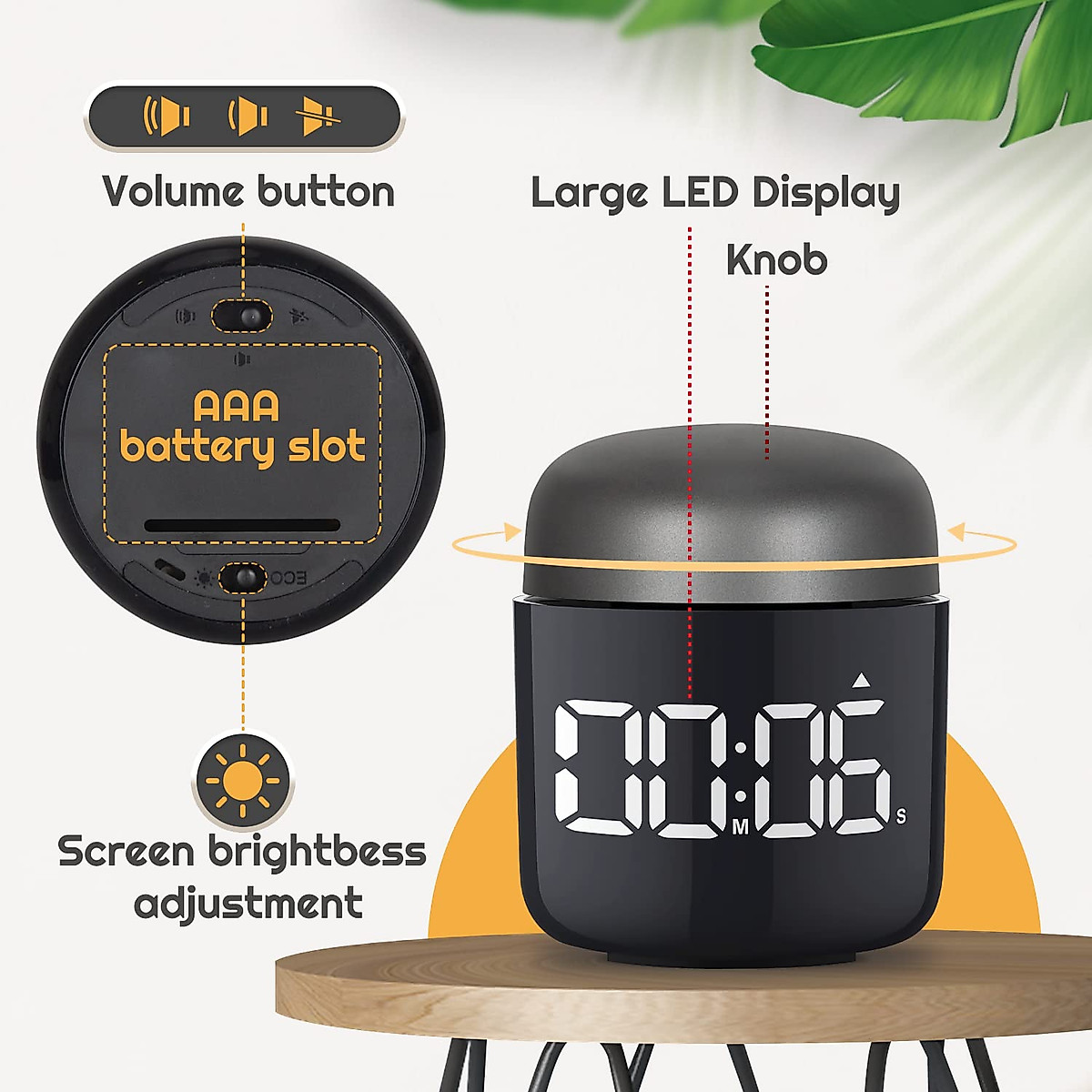 PINGKO Digital Kitchen Timer for Cooking - Visual Countdown Alarm Timers Small with Battery Loud Sound Large LED Display - Cute Baking Timers for Oven Food Classroom Desk Home Office Reading Bedroom