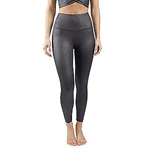 90 Degree By Reflex Womens High Waist High Shine Faux Leather Disco Ankle Leggings - Cracked Pavement - Small