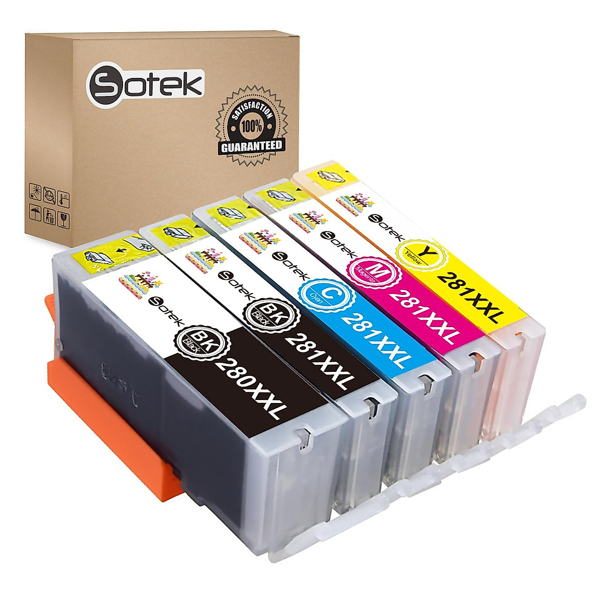Sotek 280XL 281XL 280 281 C A K E Ink Cartridges, Work with PIXMA TR7520 TR8520 TR8620 TS6120 TS6220 TS8120 TS8220 TS9120 TS9520 TS9521C TS702 Printer 5 Color Without Photo Blue
