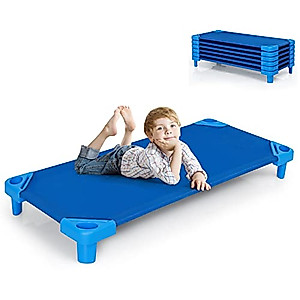 HONEY JOY Kids Daycare Cots, Pack of 6, 52” L Stackable Toddler Nap Cots for Resting, Naptime, Easy Lift Corners, Ready-to-Assemble, Heavy Duty Sleeping Cots for Preschool Nursery Classroom