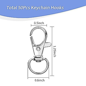 100PCS Premium Swivel Snap Hook Keychains with Key Rings, Metal Keychain Clip and Key Ring, 50PCS Key Chain Hooks and 50PCS Key Rings for Lanyard Crafts Jewelry Keychain Making Silver 32mm/1.25inches