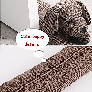 Sanlykate Dog Under Door Draft Stopper for Bottom of Door, 3LB 34-36 Inch Heavy Duty Decorative Animal Fabric Door Draft Blocker, Save Energy Soundproof Seal Guard, Plaid Brown