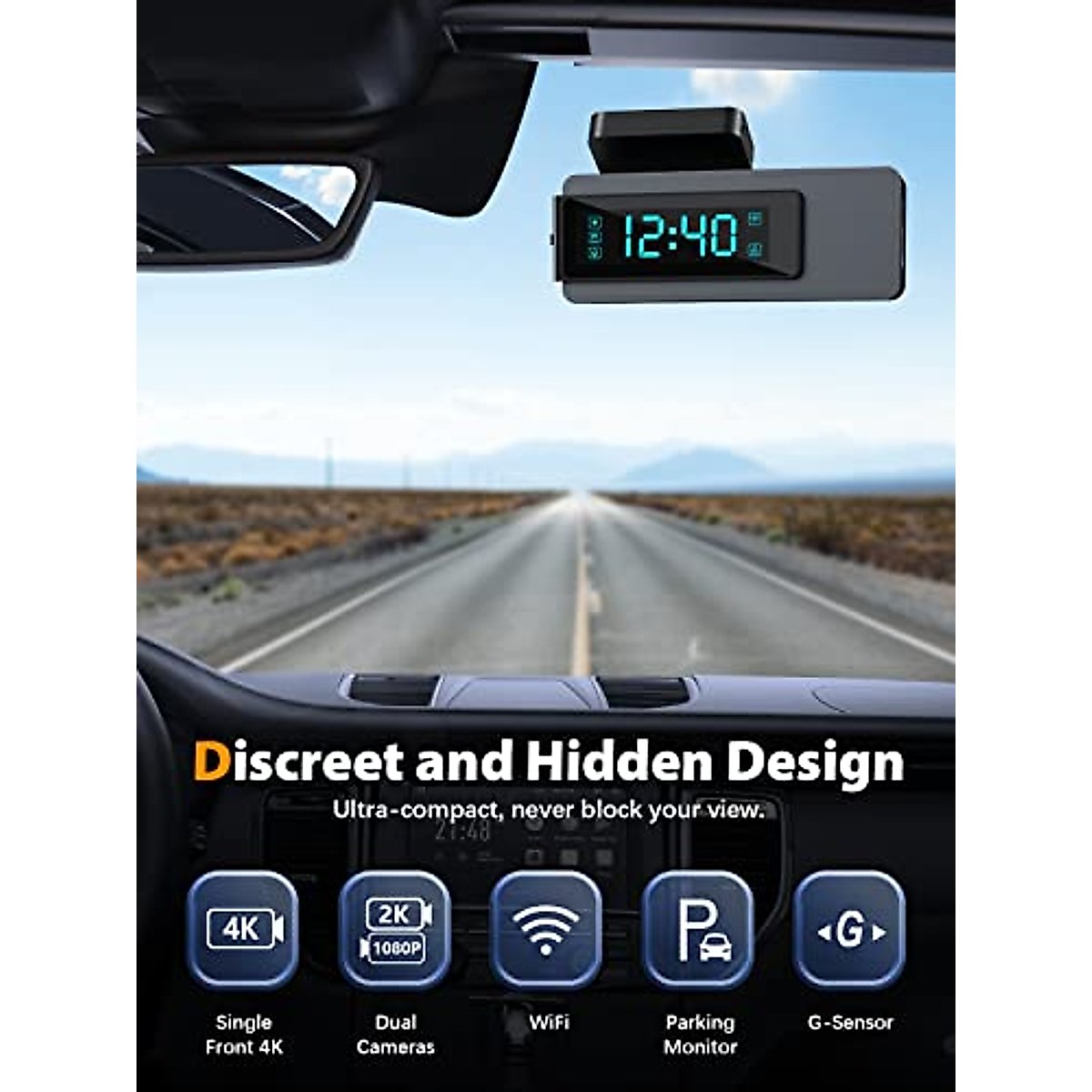 Dual Dash Cam 2K+1080P Front and Rear, Built-in WiFi, 4K Single Front Dash Camera for Cars, Car Camera, Dashcams for Cars with Night Vision, 24 Hours Parking Monitor, Loop Recording, Support 256GB Max