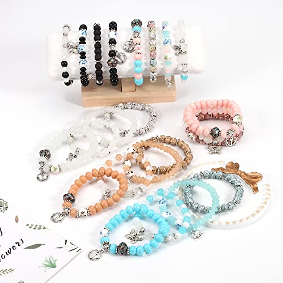 6 Set Butterfly Bracelets for Women and Teen Girls Multilayer Beads Tassel Stretch Bracelet Charm Boho Colorful Jewelry
