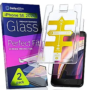 Defenslim iPhone SE 3 / SE 2 (2022/2020) Screen Protector [2-Pack] with Easy Auto-Align Install Kit - Tempered Glass for iPhone SE 3rd & 2nd generation (4,7") - New Glass with Your Next Phone