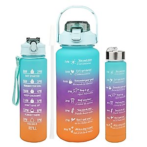 64 oz Water Bottle with Straw 3PCS Half Gallon Water Bottle with Time Marker Large Resuable Cut Motivational Water Bottle for Gym Sports Big Circle Pink Water Bottles with Handle (gradient blue)
