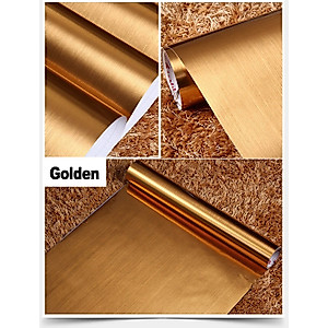 F&U Brushed Metal Look Contact Paper Film Vinyl Self Adhesive Backing Waterproof Metallic Gloss Shelf Liner Peel and Stick Wall Decal for Covering Counter Top Kitchen Cabinet (24 X 78.7 inch, Gold)