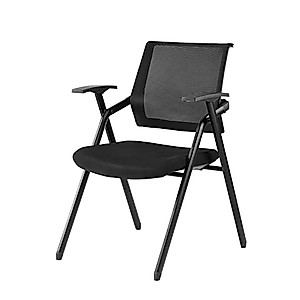 TENGYI Office Padded Folding Chair with Arms, 330 Pounds Capacity, V-Shaped Premium Steel Mesh Task Chair for RV Home Apartment School Meeting Room (Black 1 Pack)