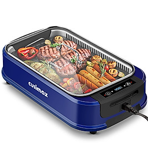 Smokeless Grill Indoor, CUSIMAX Electric Grill, 1500W Indoor Grill, Portable Korean BBQ Grill with LED Smart Display & Tempered Glass Lid, Non-stick Removable Plate, Preferred for Family Parties