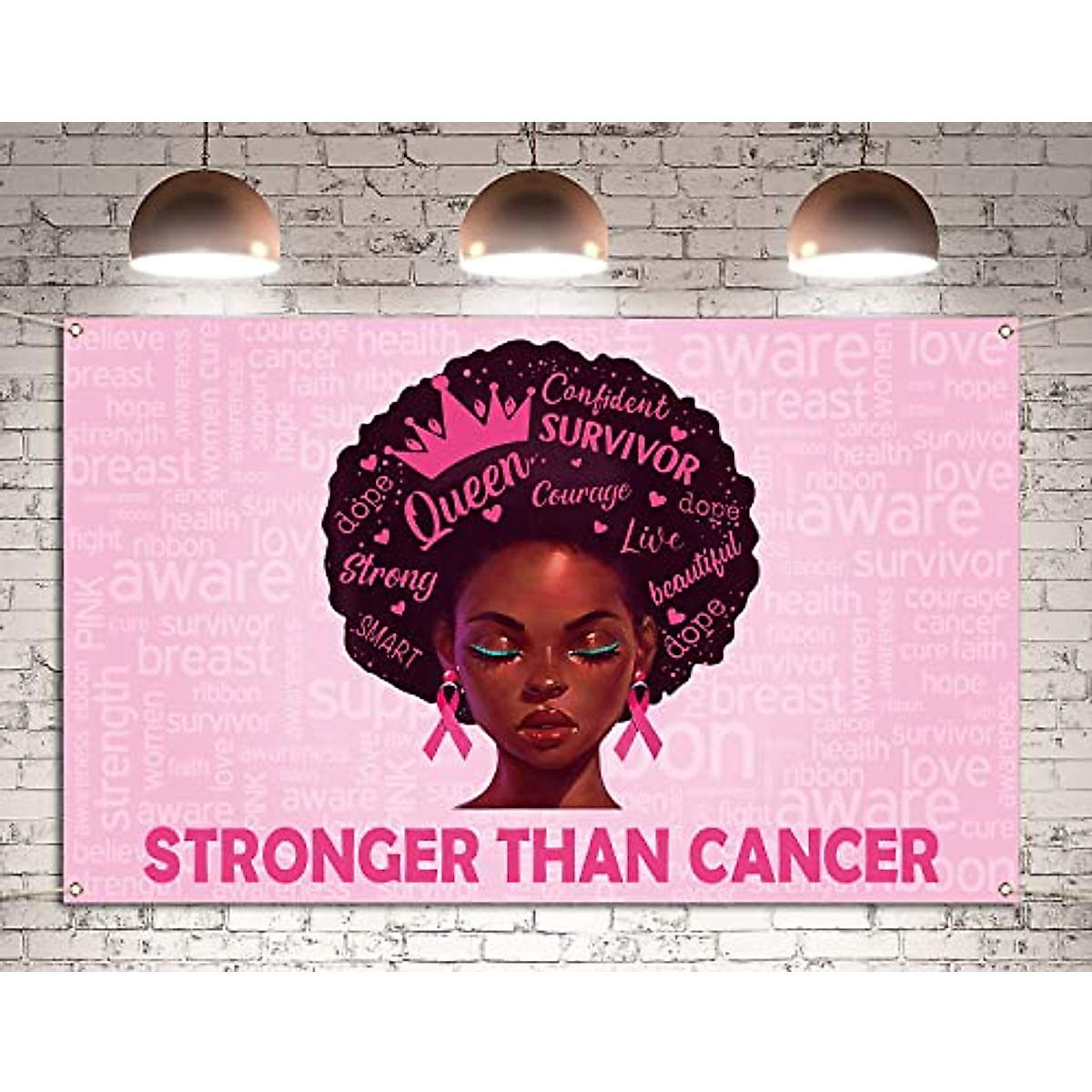 Pudodo Breast Cancer Awareness Backdrop Banner Stronger Than Cancer Pink Ribbon Support Photography Background Wall Decoration