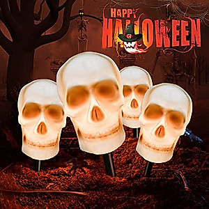 C7 Halloween Skull Pathway Stake Lights, 7 Ft Halloween Pathway String Lights with 4 C7 Bulbs, Stake, Halloween Decorations Driveway Markers Lights for Outdoor Holiday Garden Walkway Party Lighting