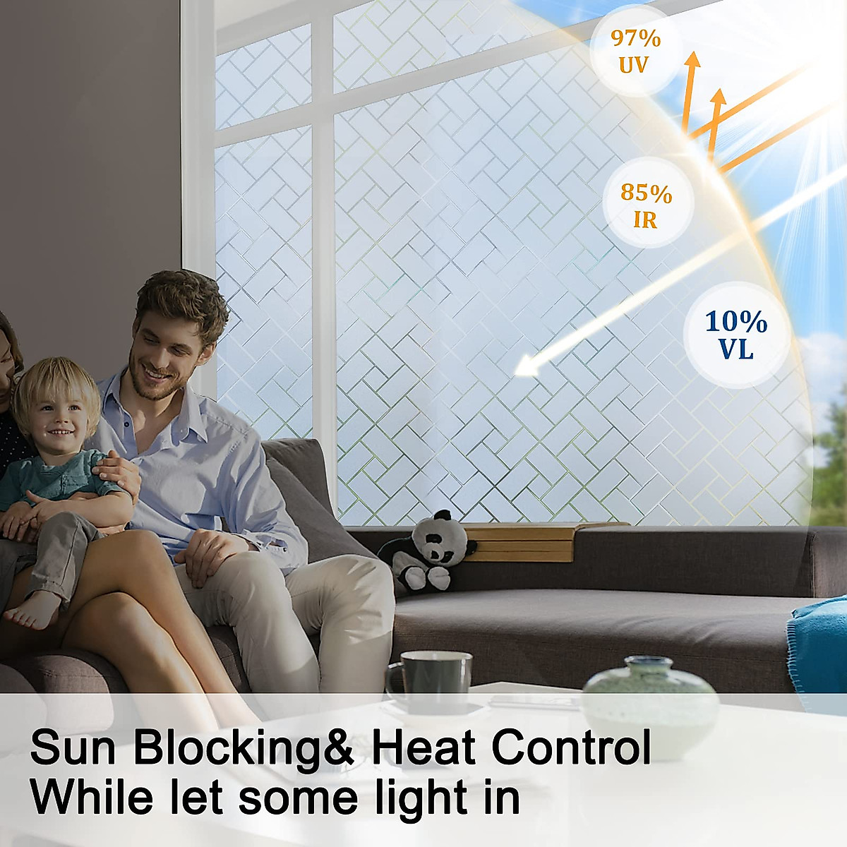 Coavas Window Privacy Film Non-Adhesive Privacy Window Film Frosted Glass Window Film Sun Blocking Window Film Heat Control UV Blocking for Home Office, 17.5 x 78.7 inches