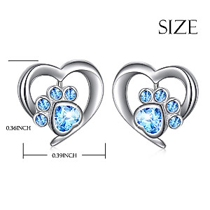 Paw Earrings 925 Sterling Silver Cute Heart CZ Cat Puppy Paw Print Stud Earrings Jewelry for Women Friends (Nickel Free)