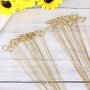 MIDELONG Metal Floral Place Card Holder, Gold Round and Heart Shape Floral Picks Flower Picks Clip Picture Holders Photo Memo Holder Pick Gift Card Holder for Wedding Party Birthday, Pack of 40